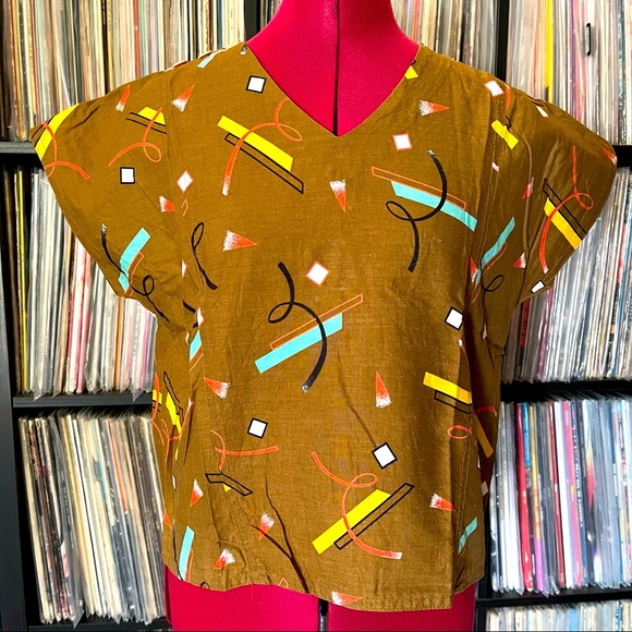 Vintage | Tops | Handmade Atomic Crop Geometric Turquoise Brown Retro ...